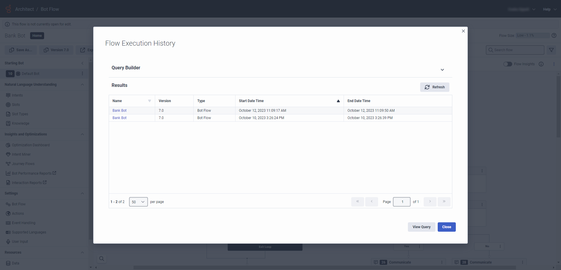 Historial de ejecución de flujos - Genesys Cloud Resource Center